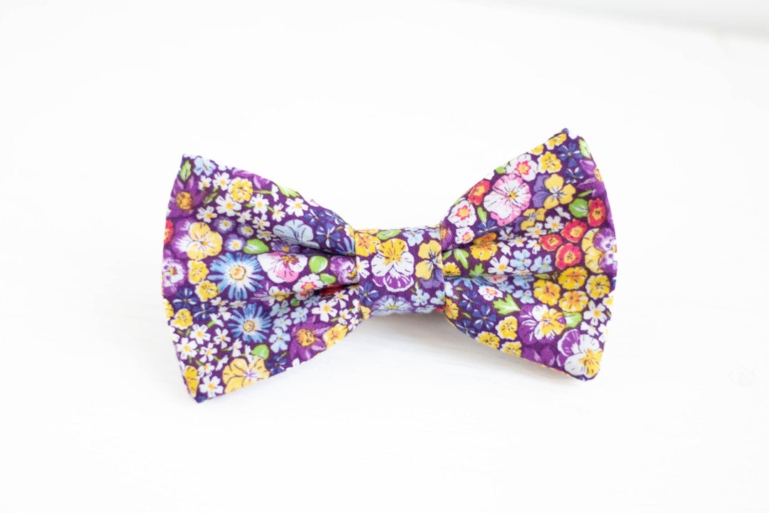 Purple Mini Floral Bow Tie, Colorful Garden Flower Bow Ties, Wildflower ...