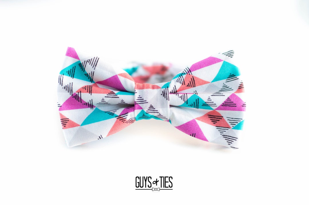 Colorful Geometric Bow Tie, Mens Triangle Bowtie, Coral and Turquoise ...