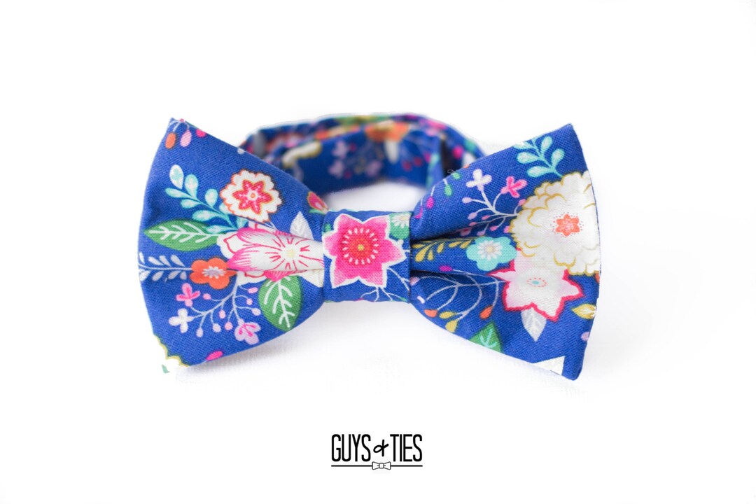 Garden Floral Bow Tie, Mens Blue Flower Bowties, Multicolored Flower ...