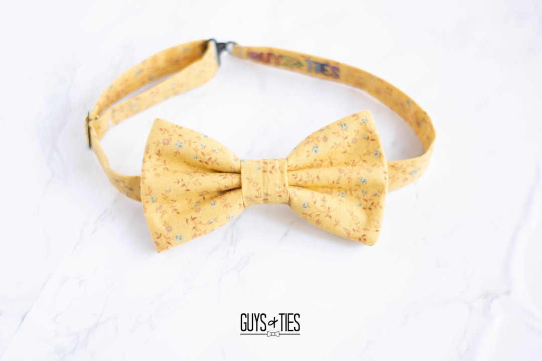 Yellow Floral Bow Tie, Spring Pastel Bow Ties for Men, Spring Flower ...