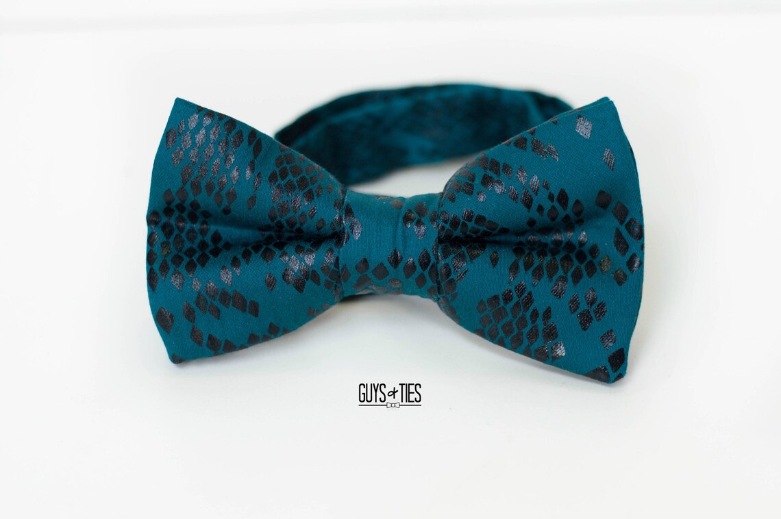 Teal Snake Print Bow Tie, Mens Animal Print Bow Ties, Python Pattern ...