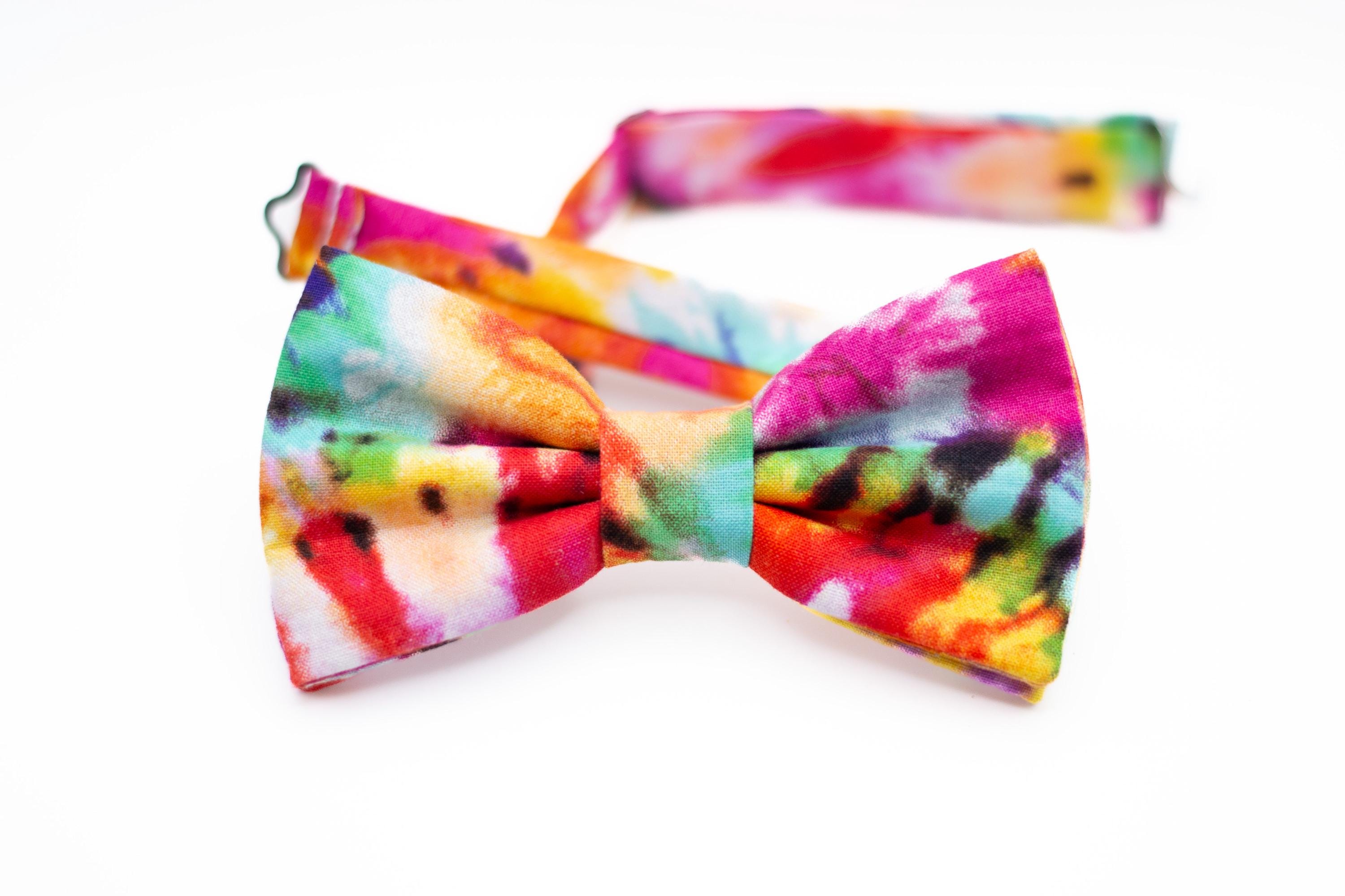 Rainbow Tie Dye Bow Tie, Unique Bow Ties for Men, Colorful Hippie ...
