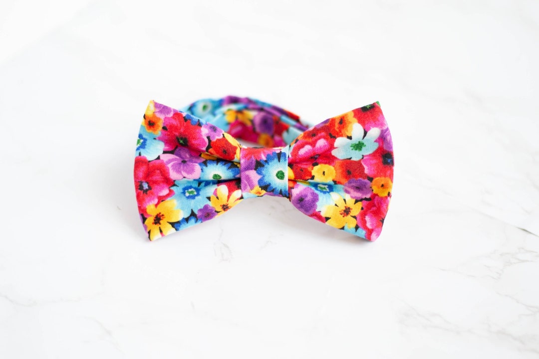 Rainbow Floral Bow Tie, Bright Colorful Flower Bow Ties, Garden Wedding ...