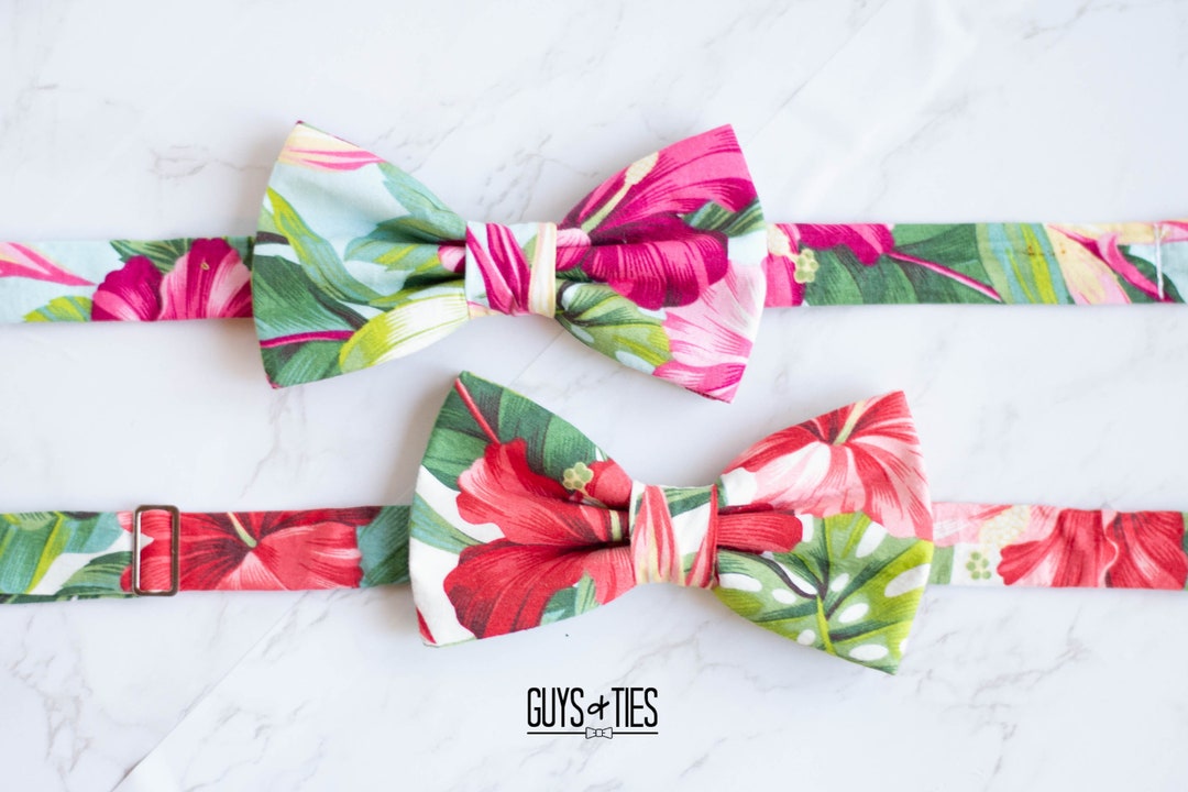 Tropical Hawaiian Bow Tie, Colorful Floral Mens Bowtie, Hibiscus Self ...