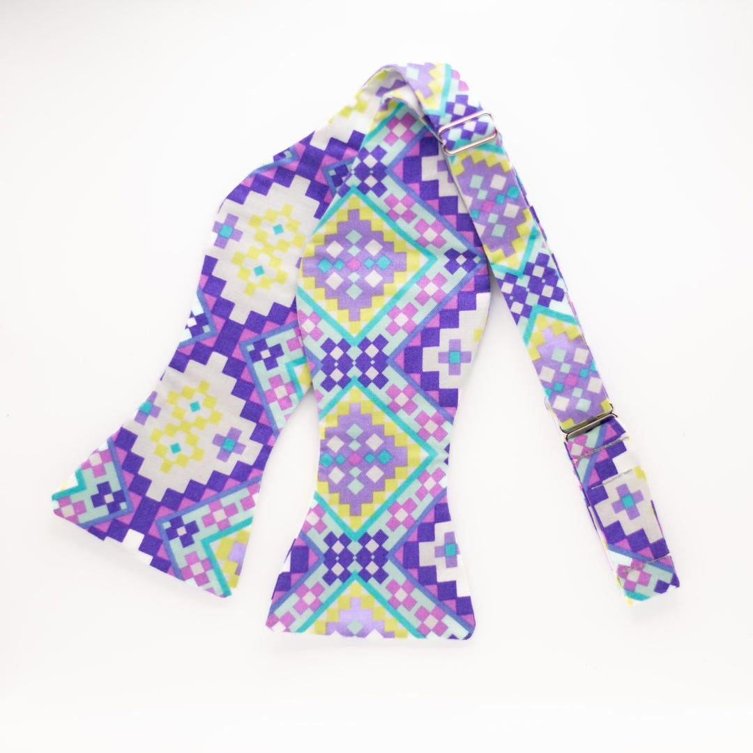 Geometric Self Tie Bow Tie, Pixel Bow Ties, Mens Purple Bowtie, Video ...