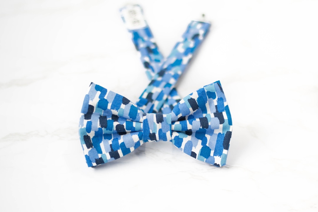 Blue and White Artsy Design Bow Tie, Navy Bowties for Men, Unique Bow ...