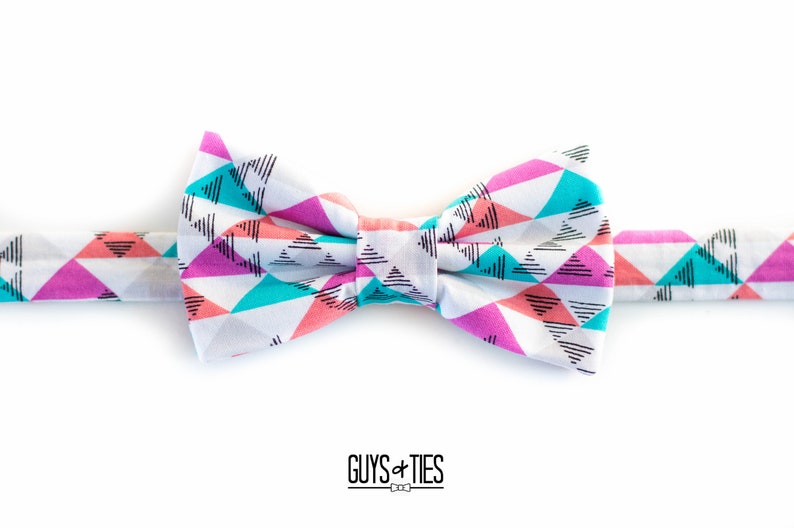 Colorful Geometric Bow Tie, Mens Triangle Bowtie, Coral Pink Turquoise ...