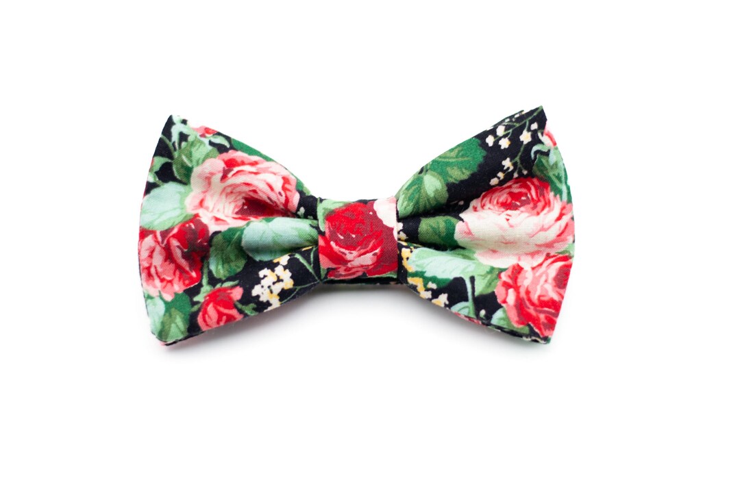 Rose Floral Bow Tie, Kentucky Derby Party Bowties, Mens Black Bowtie ...