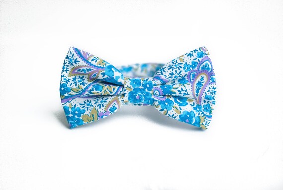 Blue and Purple Vintage Paisley Bow Tie Men's Blue Floral | Etsy