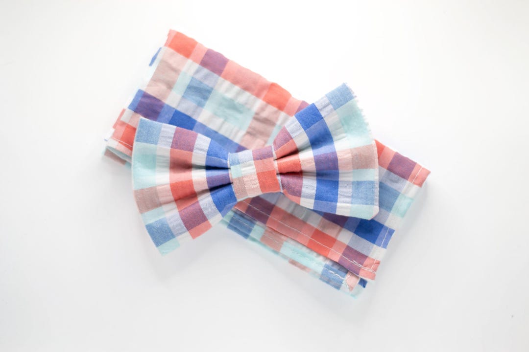 EASTER Seersucker Bow Tie, White Blue Pink Plaid Bow Ties, Matching ...
