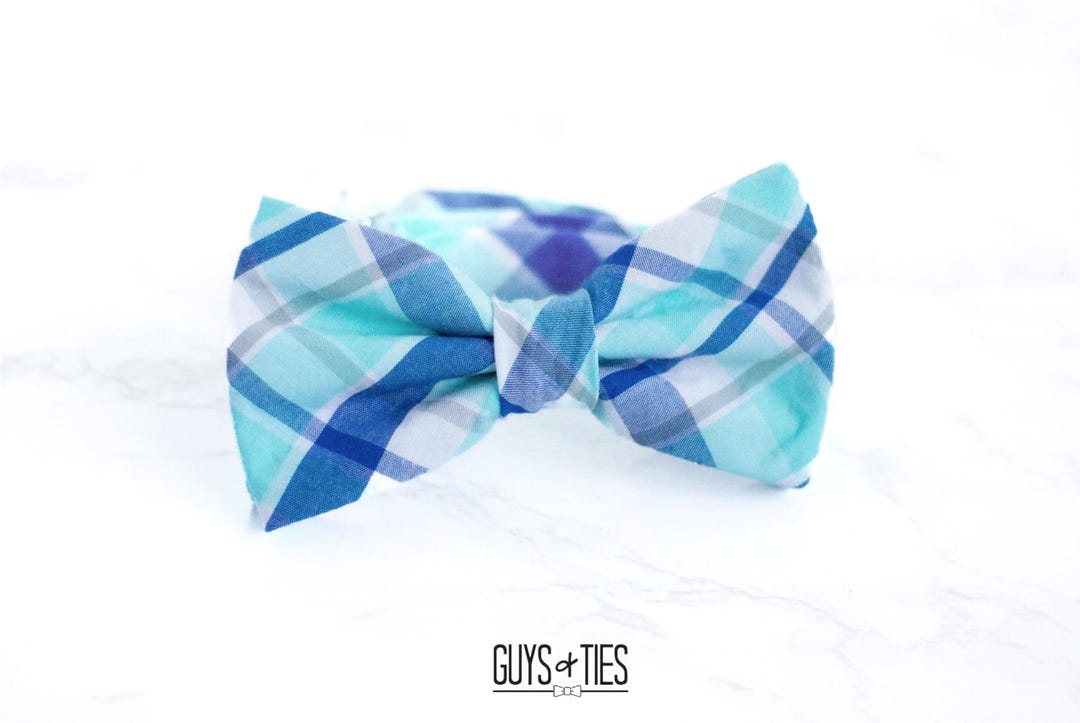 Aqua and Royal Blue Plaid Bow Tie, Bright Spring Bowties, Preppy Bow ...