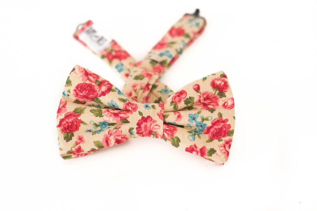 Tan Rose Floral Bow Tie, Vintage Bow Ties for Men, Rustic Wedding ...