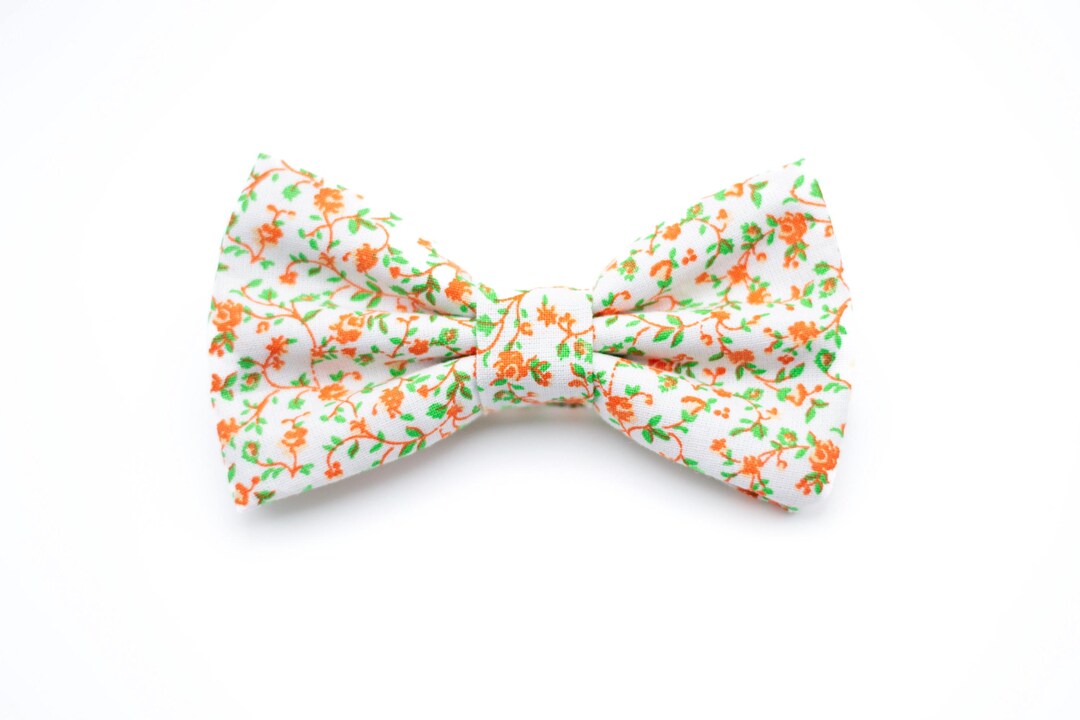 Mini Orange Floral Bow Tie, Spring Bow Tie, Mens Tiny Flower Bow Ties ...