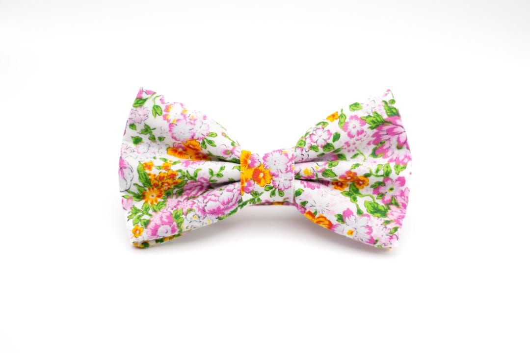 Bright Pink and Orange Floral Bow Tie, Spring Bow Tie, Mens Flower Bow ...