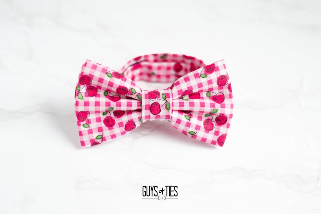 Hot Pink Cherry Bow Tie, White Gingham Bowtie, Mini Fruit Bowties, Pink ...
