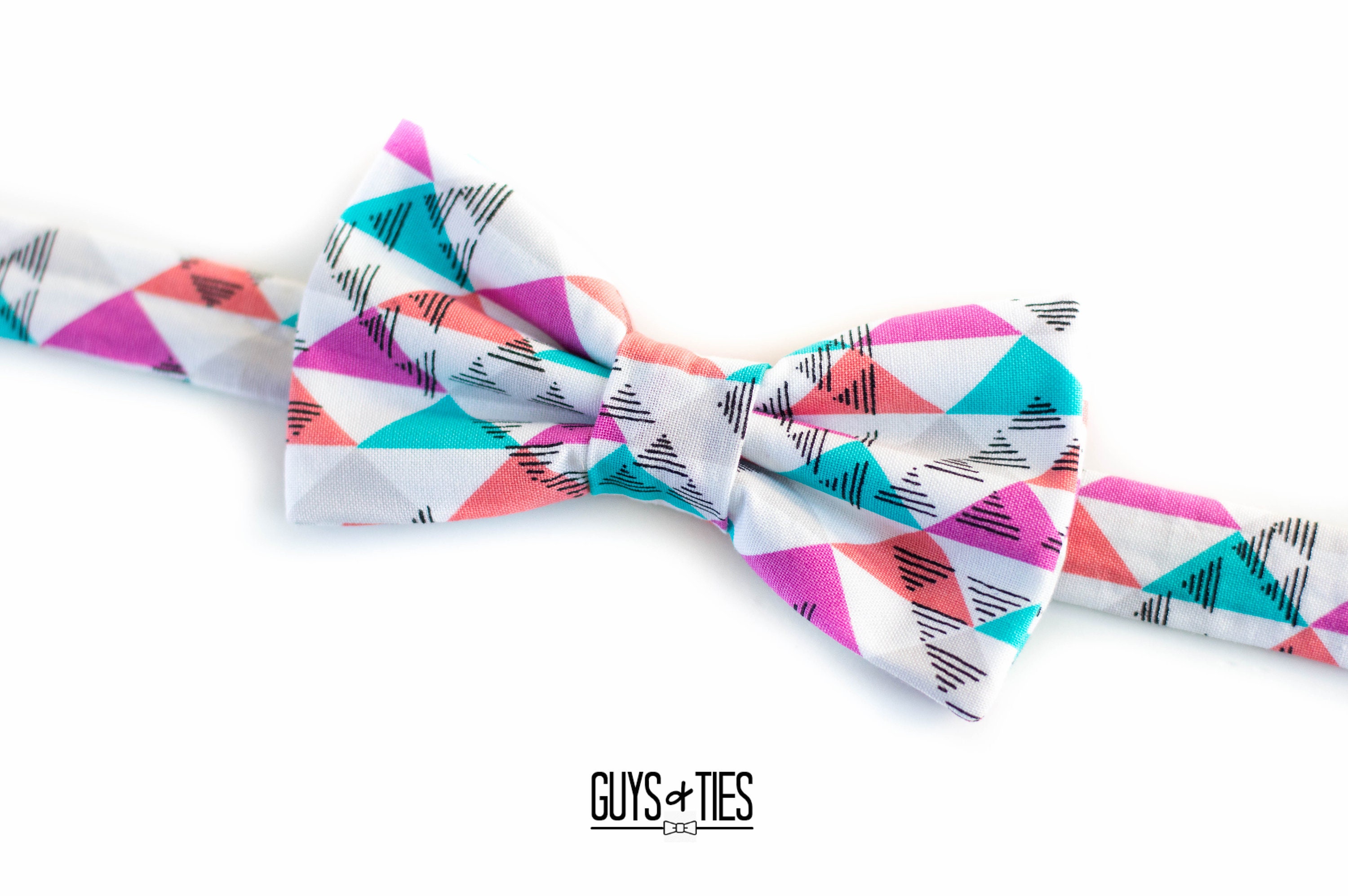 Colorful Geometric Bow Tie, Mens Triangle Bowtie, Coral Pink Turquoise ...