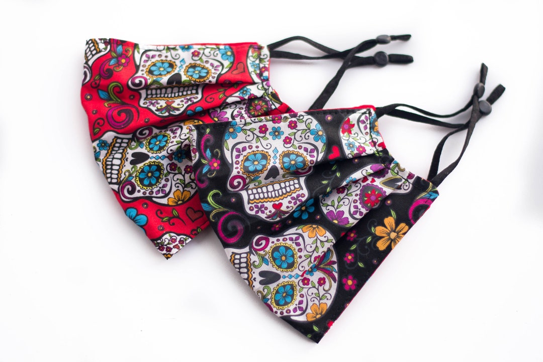 Sugar Skull Face Mask, Adjustable Face Masks, 2 Pack, Mexican Fashion ...