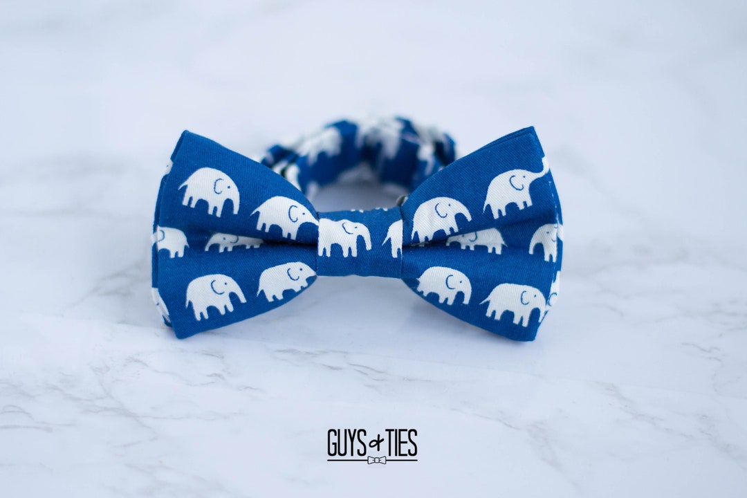 Blue With Mini White Elephants Bow Tie for Kids, Boys Animal Print ...