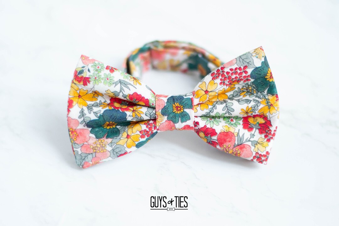 Wildflower Floral Bow Tie, Mens Vintage Flower Bowties, White Turquoise ...