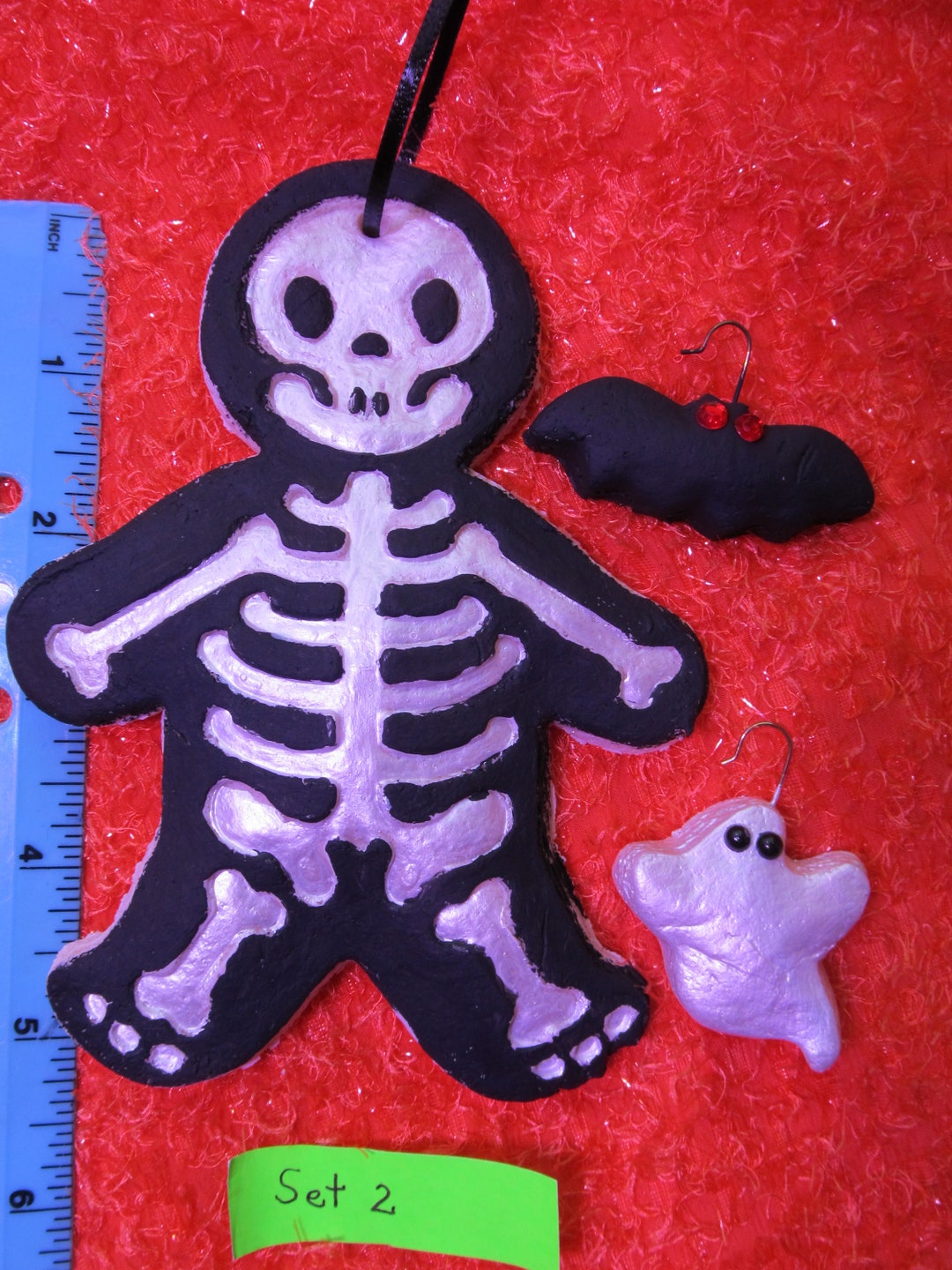 Halloween Ornaments - 3 Hand-made, Painted, Clay Dough, Hanging Icons ...