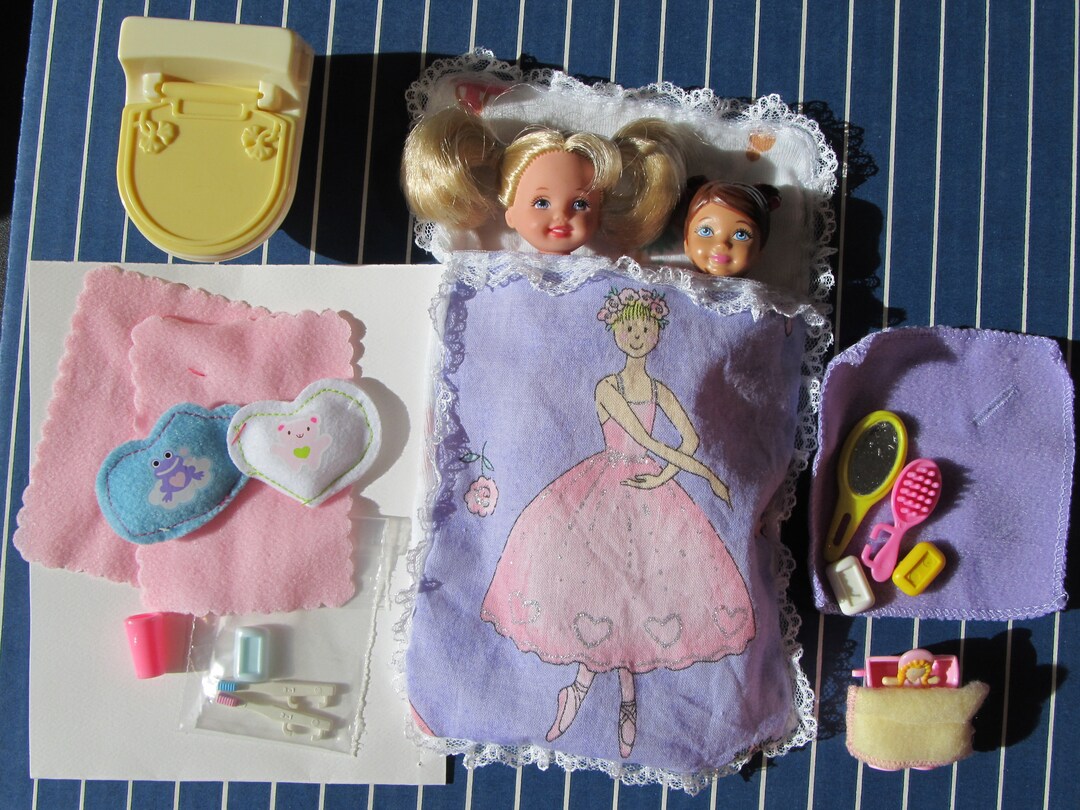 Barbie Chelsea Kelly Bedtime Set/lot W/hand-sewn Sleeping Bag & Vintage ...