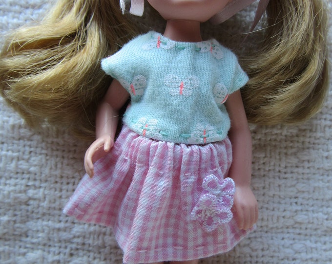 Barbie Chelsea Clothes Outfit Pastel Blue Top W/butterflies & Gingham ...