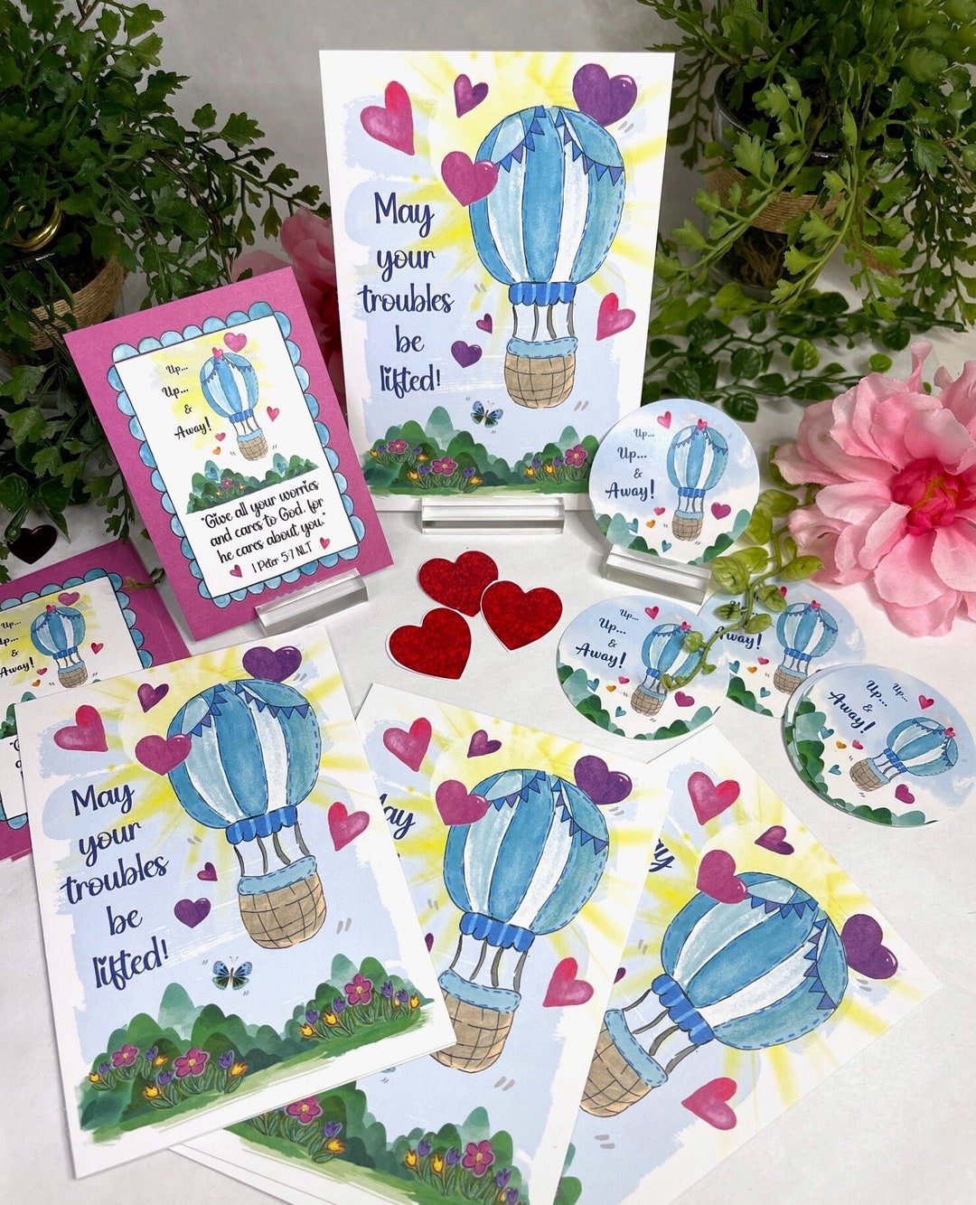 Encouragement Scripture Cards for Friends, Troubles Lifted, Hot Air ...