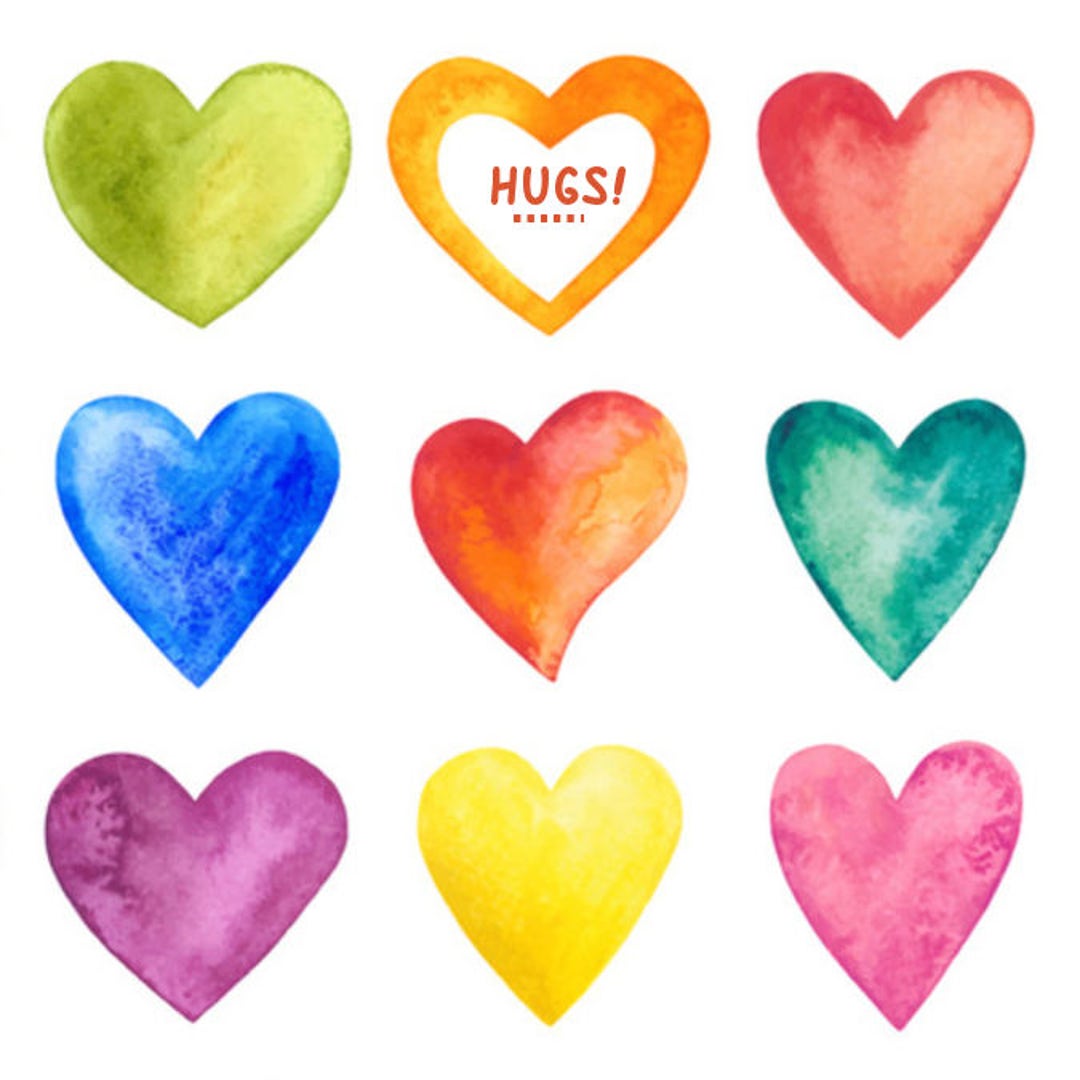 Heart Stickers. Happy, Hugs, Purple, Orange, Blue, Pink, Green, Square ...