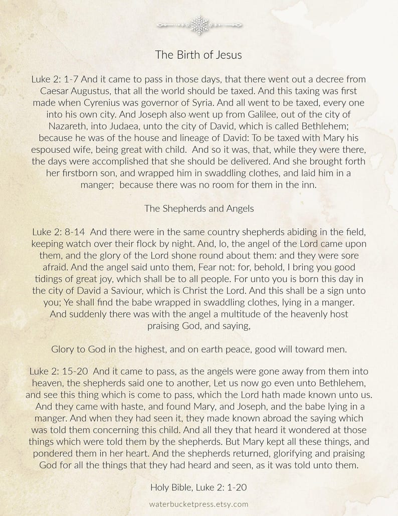 Luke 2, the Birth of Jesus, Download, Printable, Scripture Jesus' Birth ...