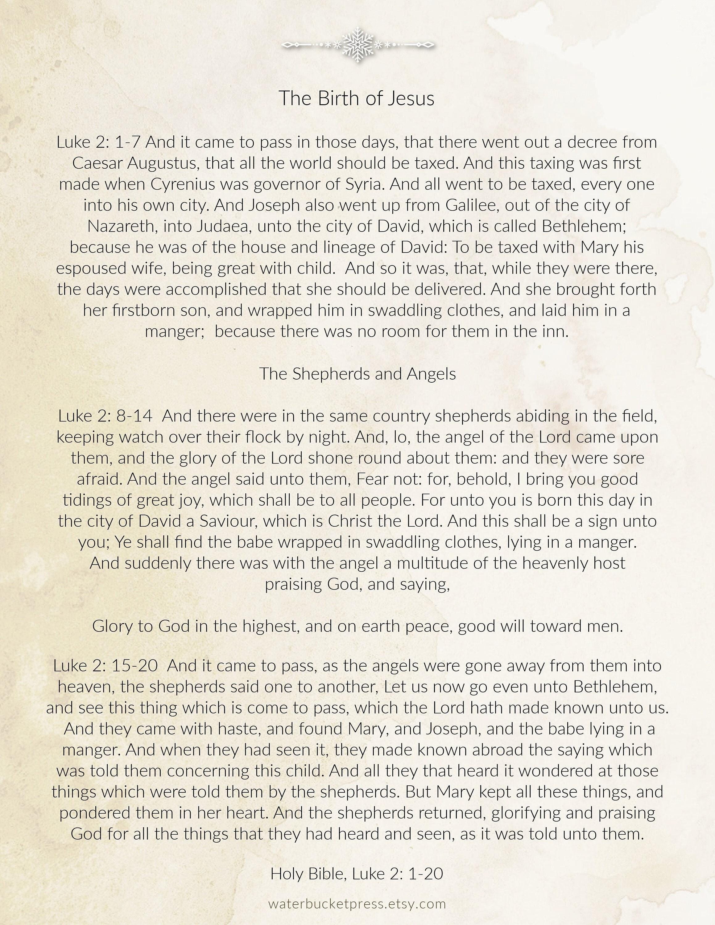 Luke 2, the Birth of Jesus, Download, Printable, Scripture Jesus' Birth ...