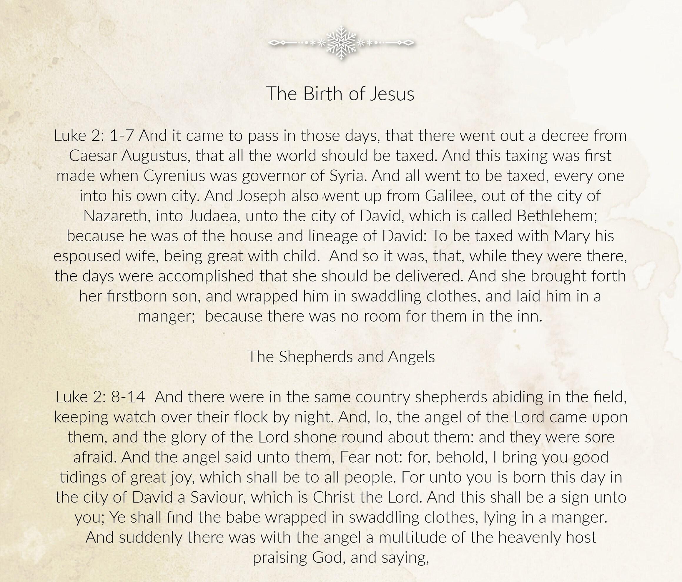Luke 2, the Birth of Jesus, Download, Printable, Scripture Jesus' Birth ...
