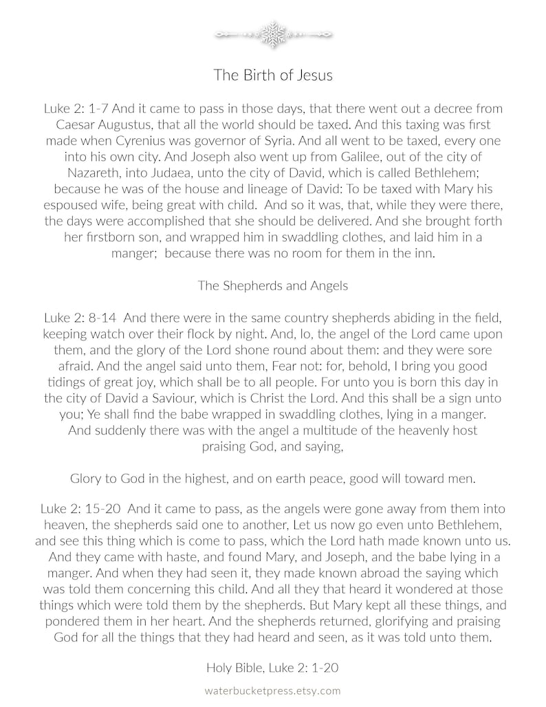 Luke 2, the Birth of Jesus, Download, Printable, Scripture Jesus' Birth ...