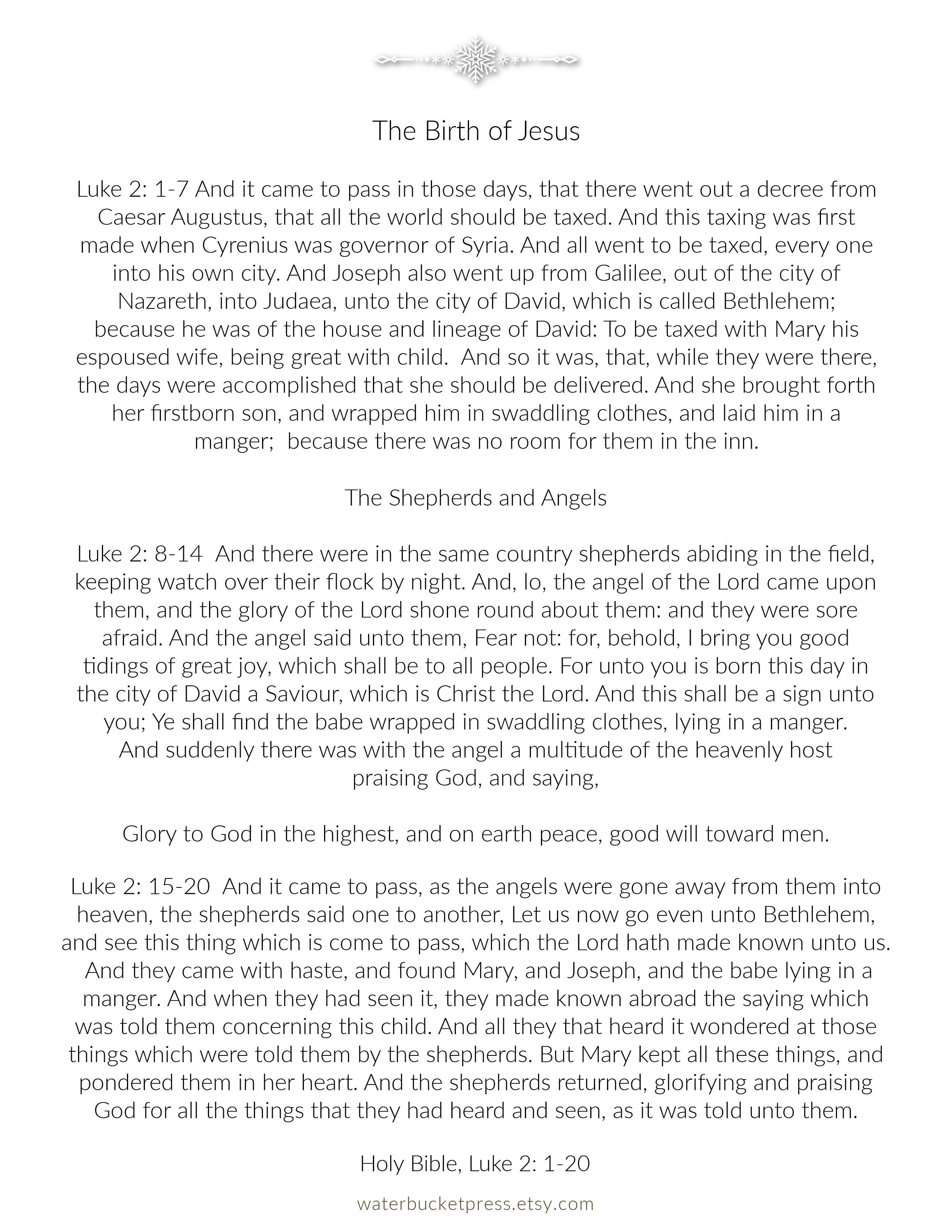 Luke 2, the Birth of Jesus, Download, Printable, Scripture Jesus' Birth ...