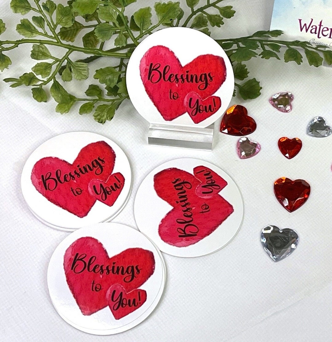 Stickers, Red Hearts Blessings to You Envelope Seals, Decals ...