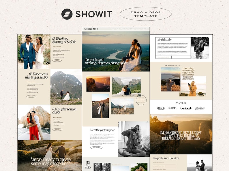 Modern Aesthetic Showit Template for Wedding Photographers, Showit Template, Wedding ...