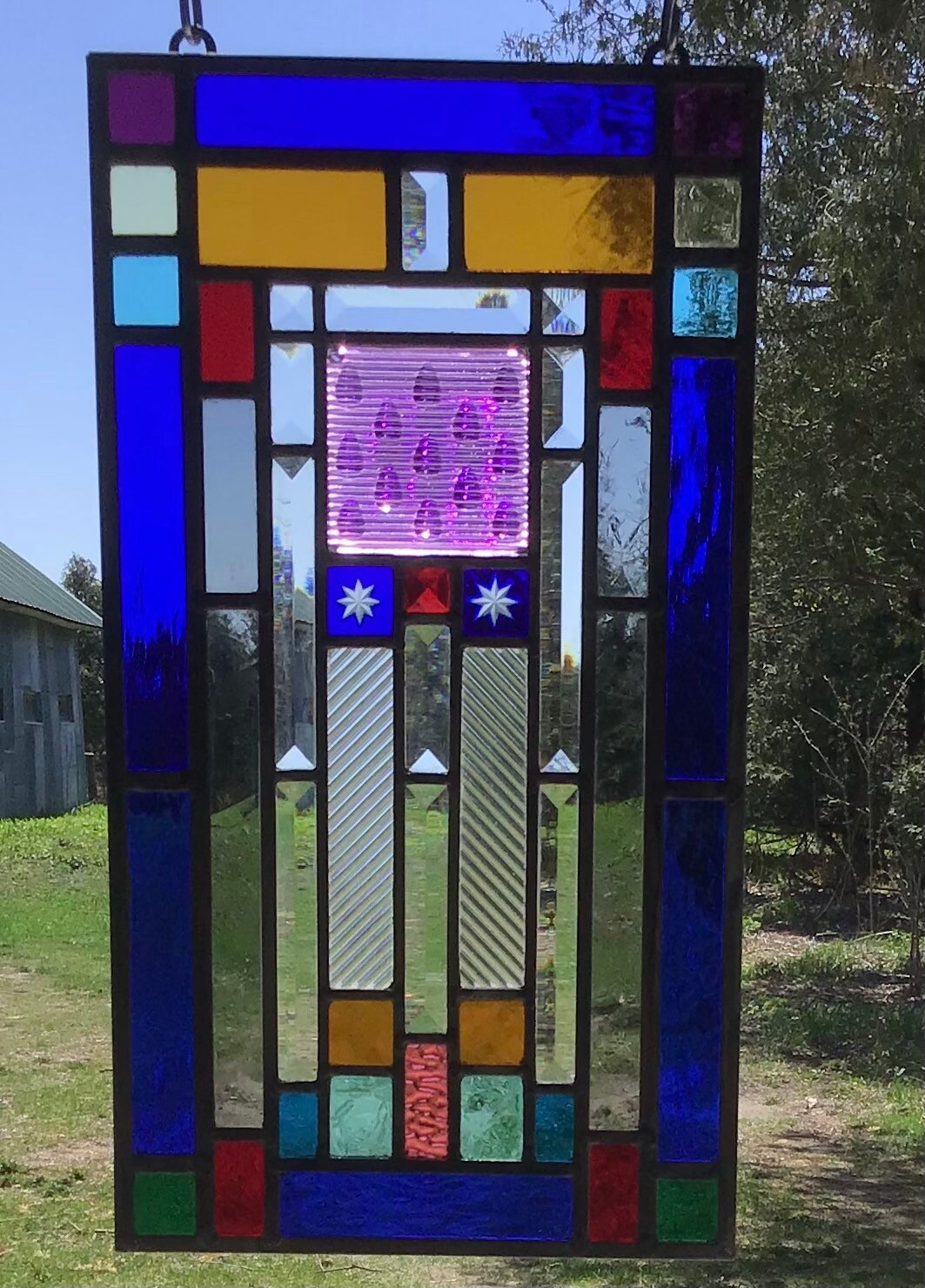 Stained Glass Window With a Blue Border and Lots of Color and - Etsy