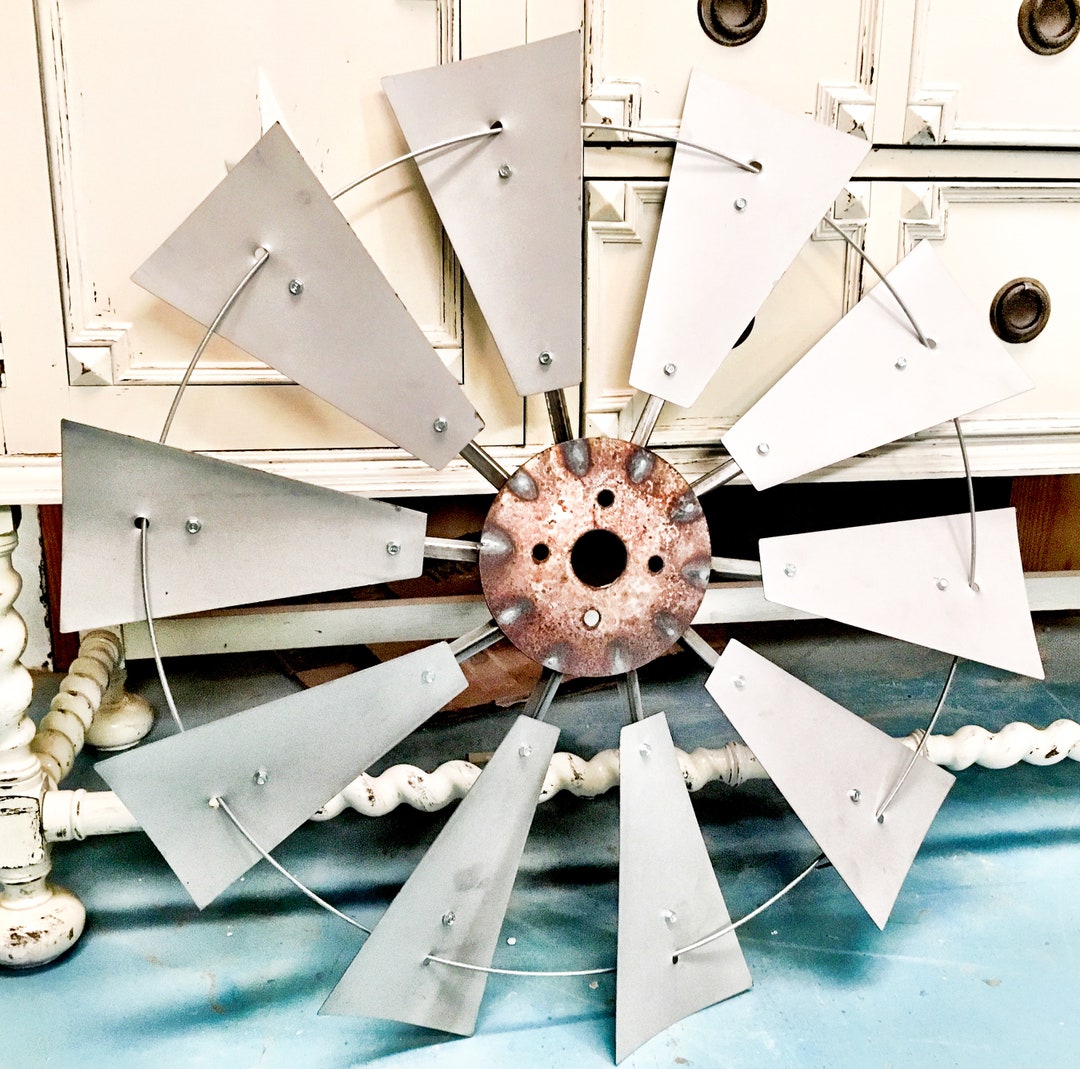 Rustic Steel Windmill Head Wall Decor: Distressed Metal Art - Non ...