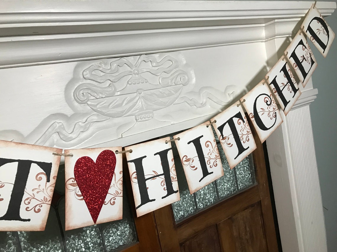 Rustic Wedding Banner, Just Hitched Wedding Car Sign, Wedding Photo ...