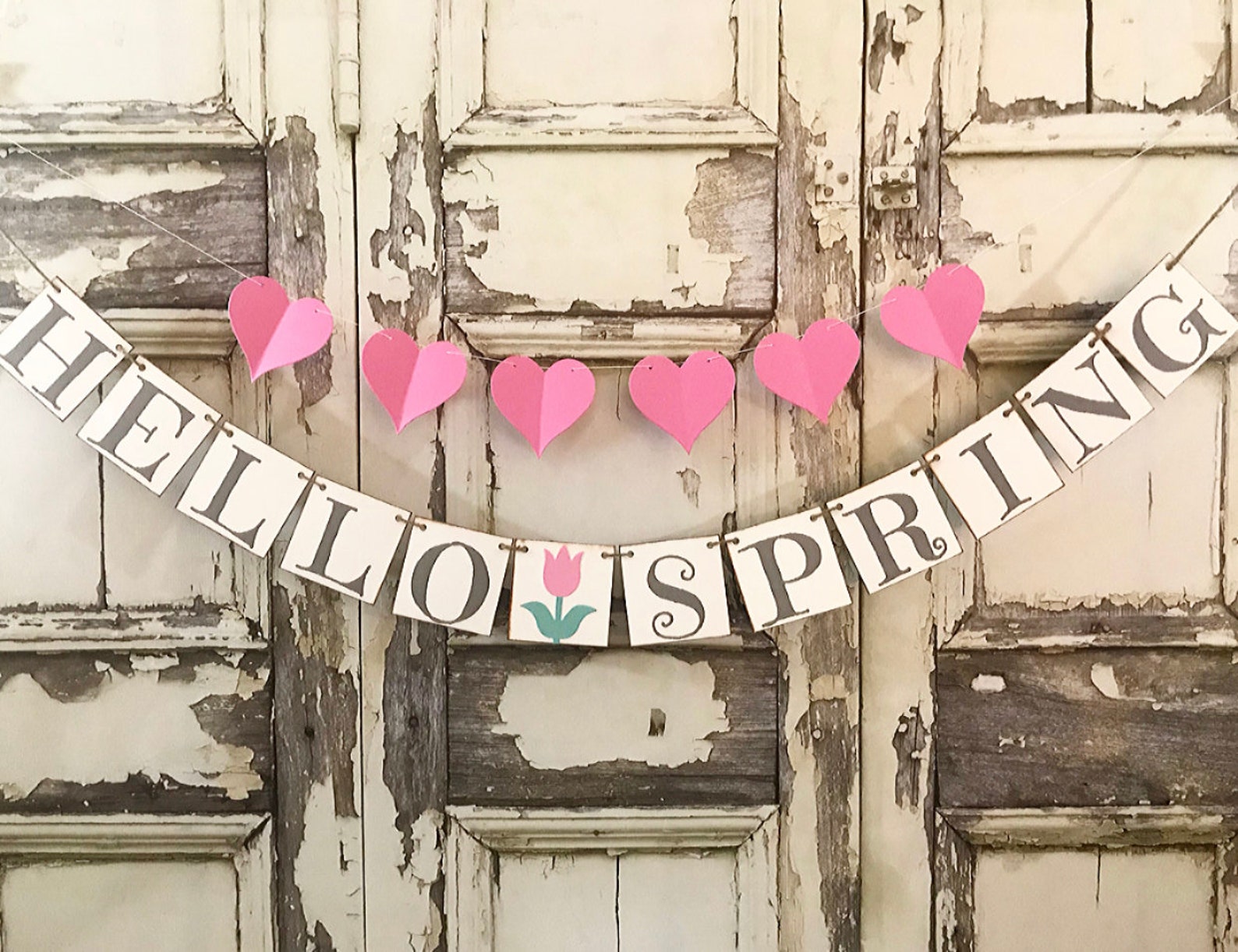 Hello Spring Banner Pink Heart Garland Spring Decoration | Etsy