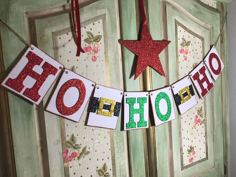 Glitter HO HO HO Christmas Banner Christmas Decoration | Etsy