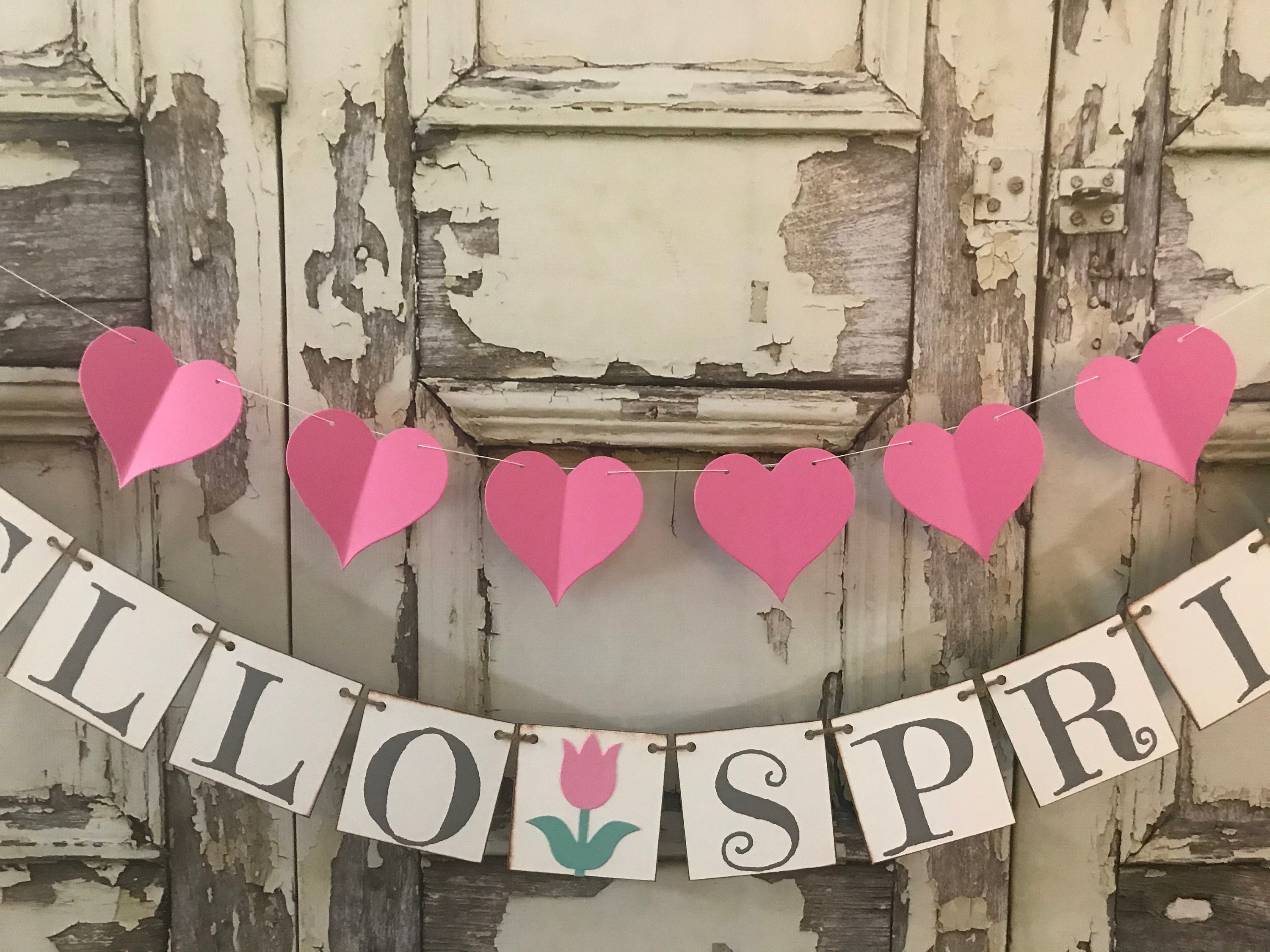 Hello Spring Banner Pink Heart Garland Spring Decoration | Etsy