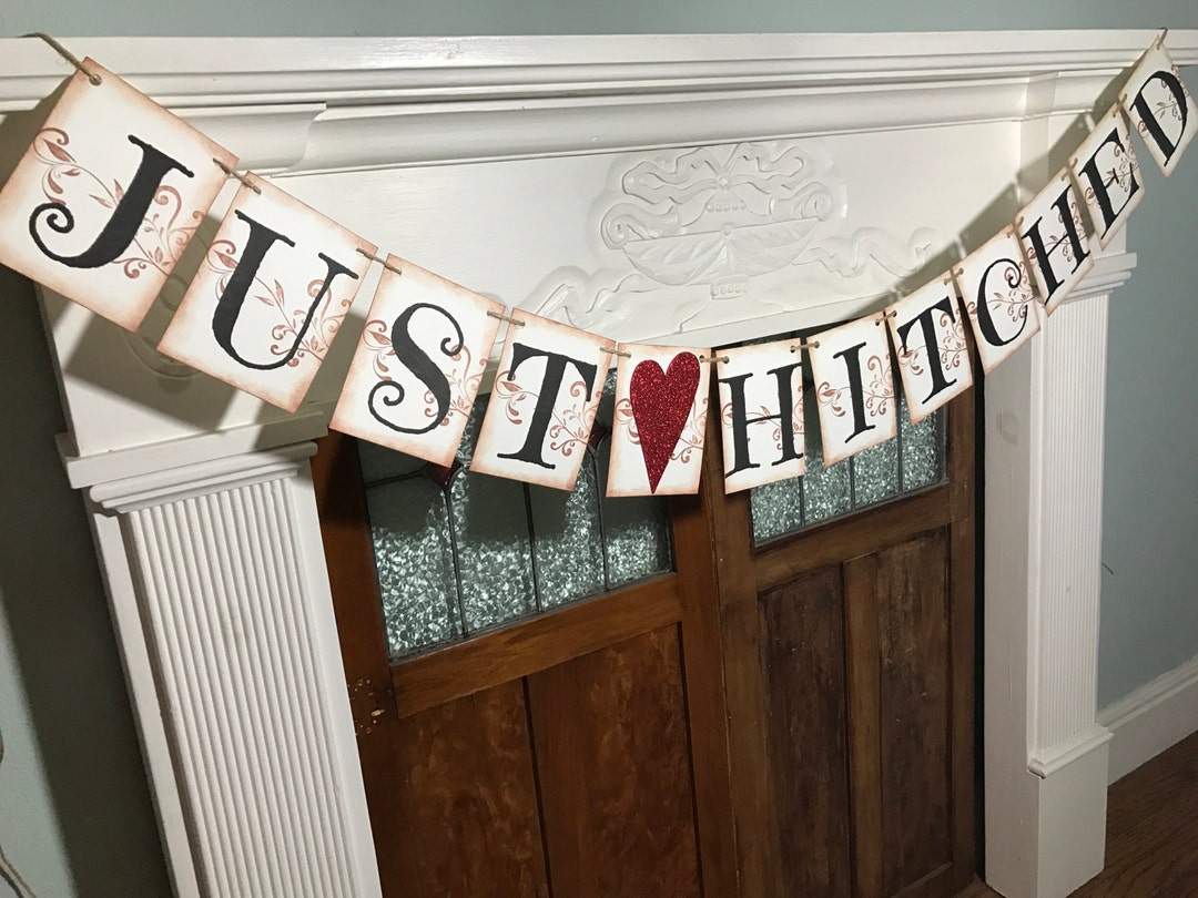 Rustic Wedding Banner, Just Hitched Wedding Car Sign, Wedding Photo ...