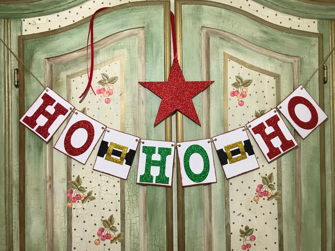 Glitter HO HO HO Christmas Banner, Christmas Decoration - Etsy