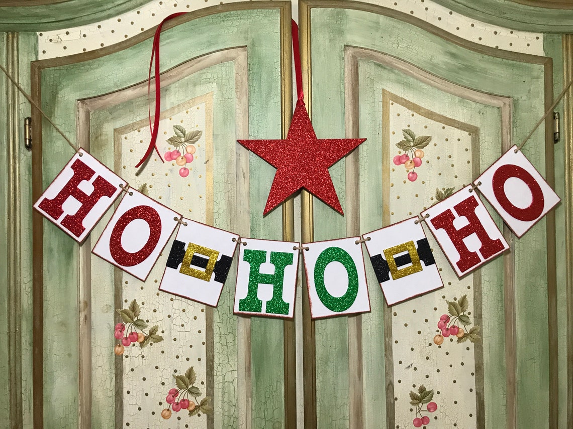 Glitter HO HO HO Christmas Banner Christmas Decoration - Etsy