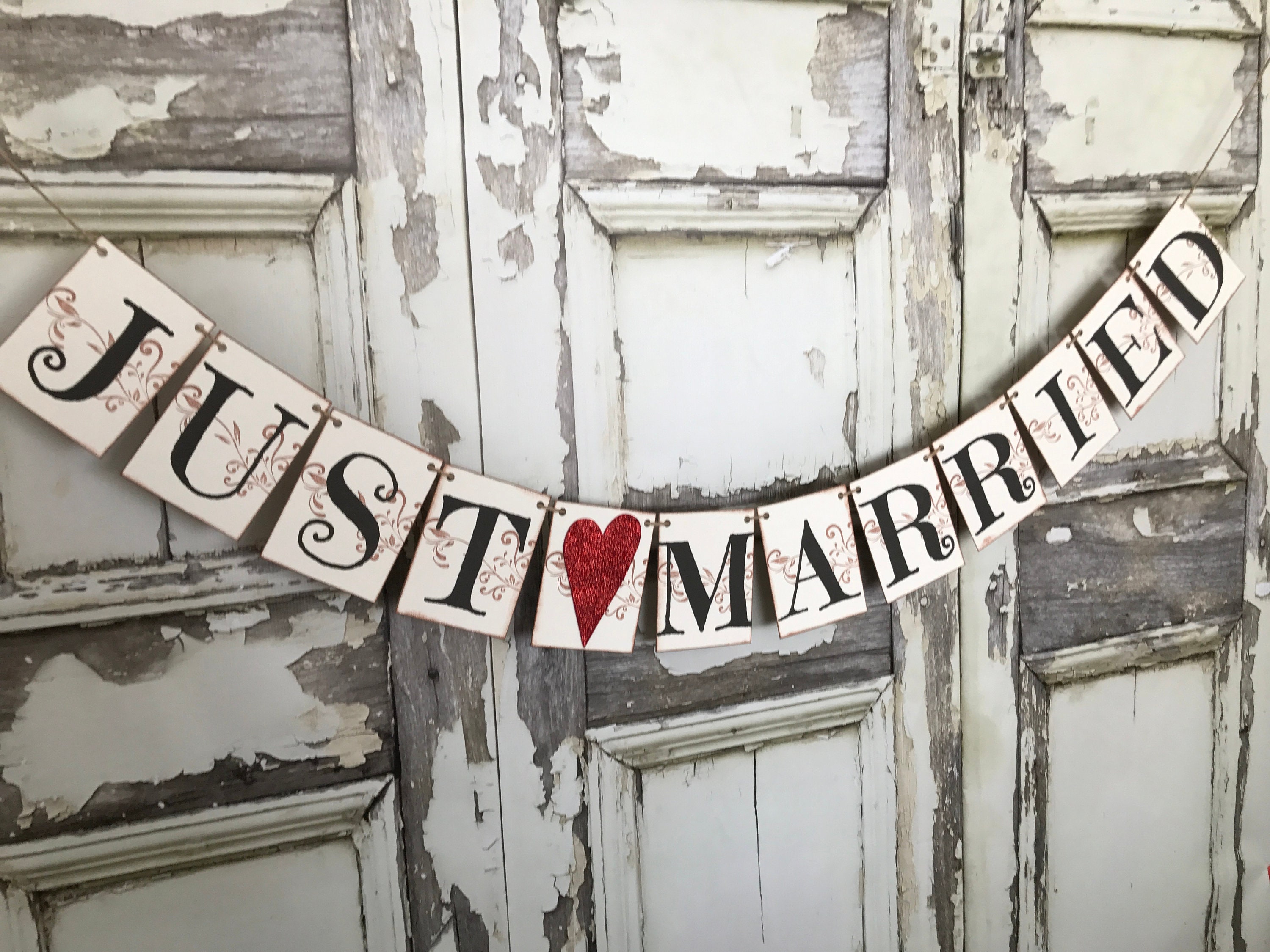 Rustic Just Married Banner Wedding Car Sign Photo Prop - Etsy