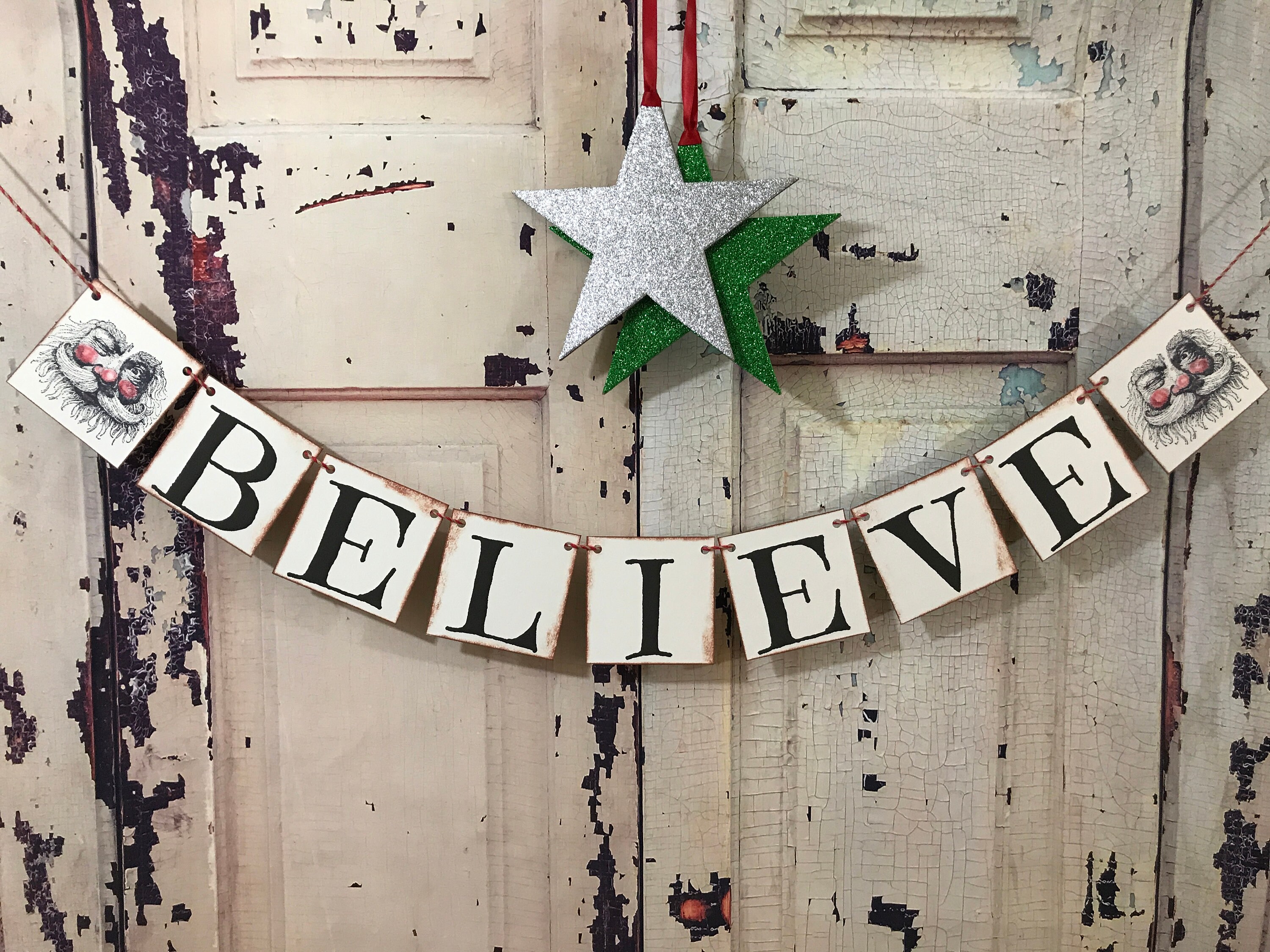 Believe Banner Rustic Christmas banner Santa Banner Believe | Etsy
