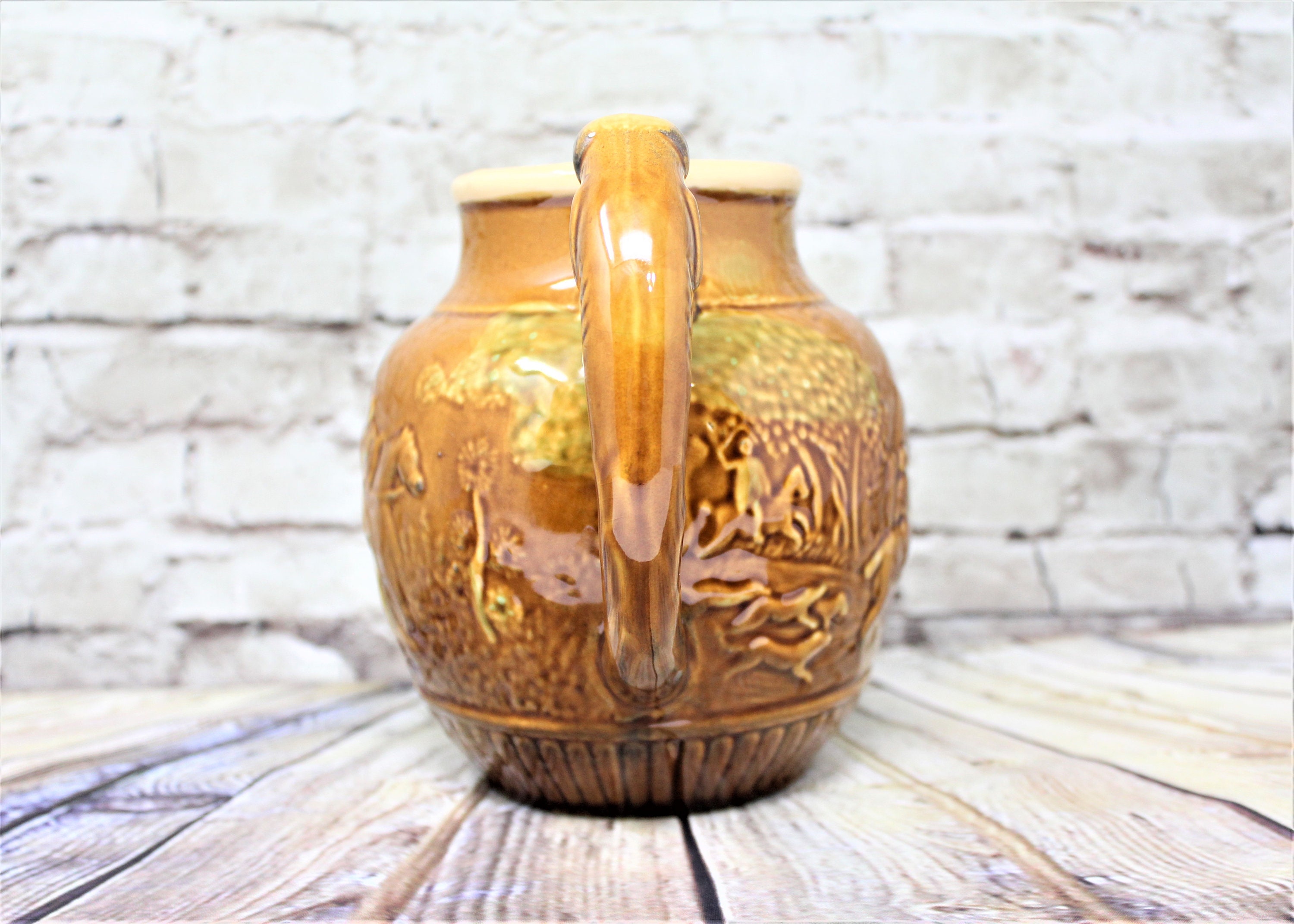 Dog Handle Pitcher / Hunting Scene Embossed Design Vintage | Etsy