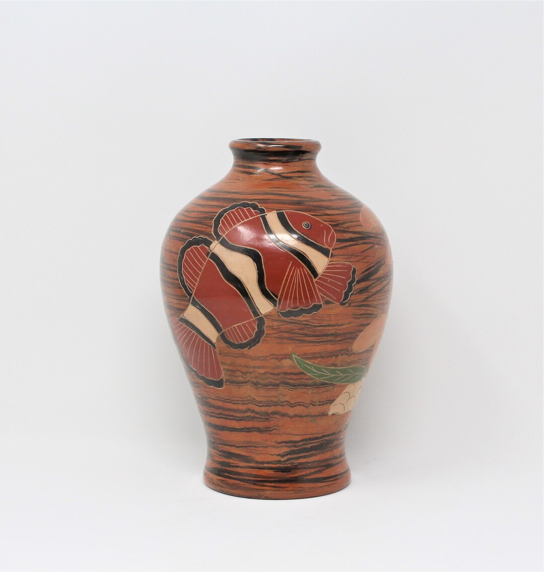 Hand Painted Vase, Under the Sea Coral / Clown Fish, Sea Animals ...