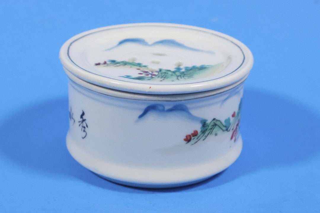 Vintage Ceramic Chinese Cricket Cage Box Hand-painted 3" D X 1 7/8" H ...