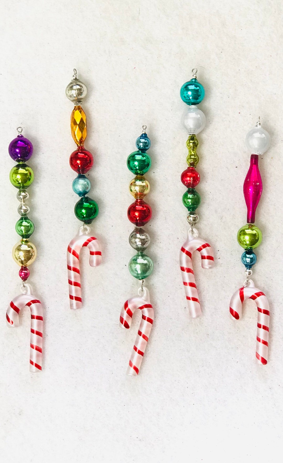Set of 5 Glass Candy Cane Christmas Tree Ornaments Mercury Glass ...